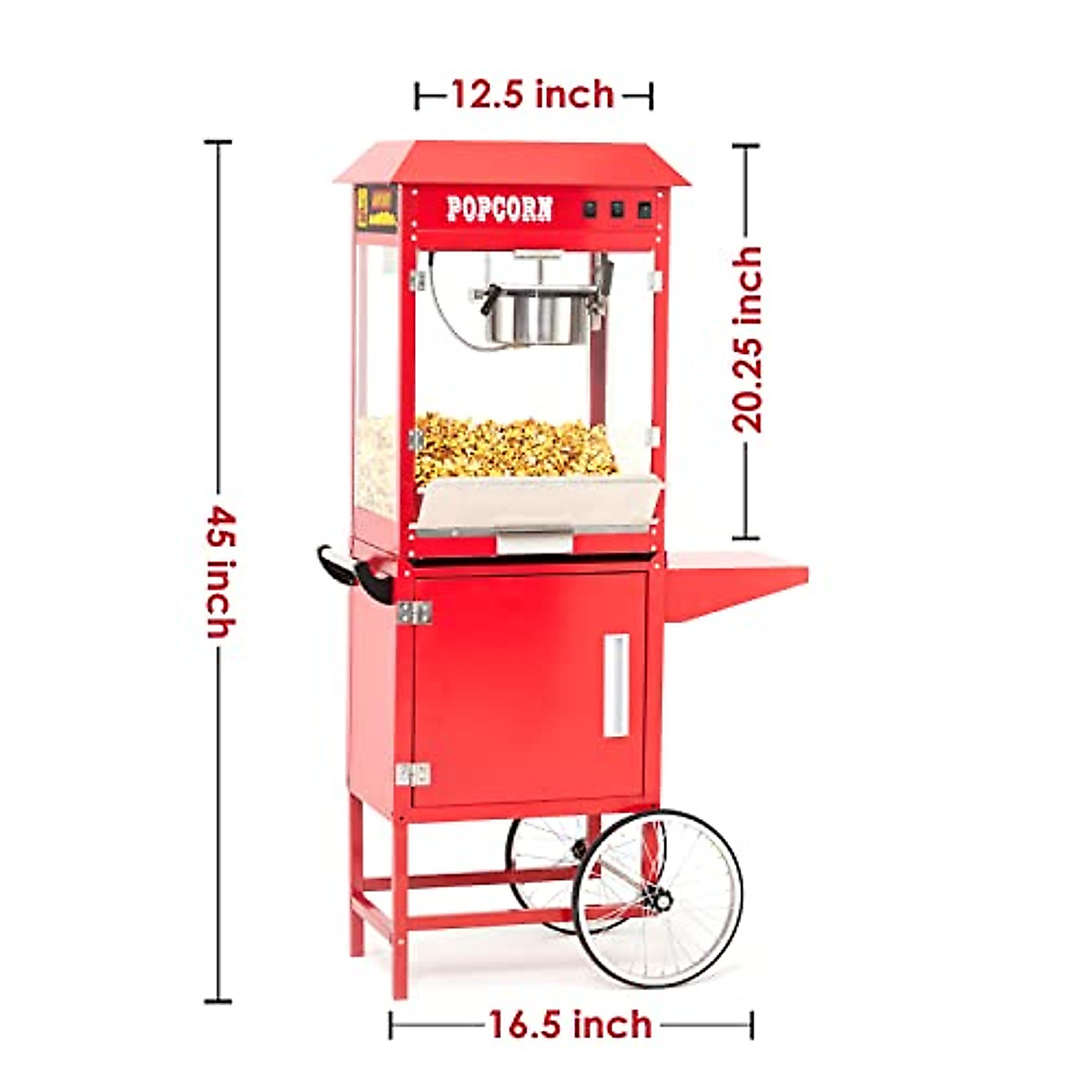 Aibudy Popcorn Popper with Cart and Stand,Theater Commercial Vintage Popcorn Maker with 8 Oz. Stainless Steel Kettle and Storage Included, Red