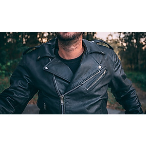 HWK Brando Leather Motorcycle Jacket for Men, Genuine Black Leather Jacket with Removable CE Armor & Micro Polyester Thermal Lining for Weather & Water Resistant Enduro Motorbike Riding - XX Large