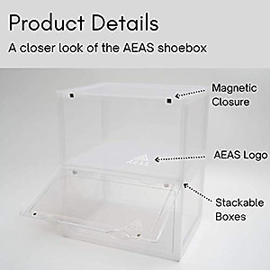 AEAS - Clear Plastic Stackable Foldable Shoe Boxes, Pack of 2 Drop Front Shoe Container Organizer with Magnetic Closure for Sneaker Collection for Men and Women