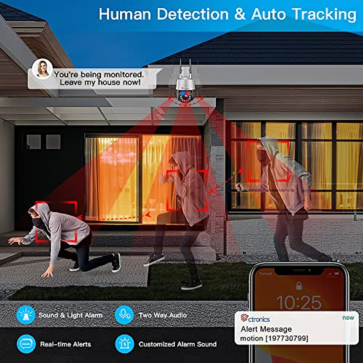 Ctronics 30X Optical Zoom 5MP Security Camera Outdoor WiFi 2.4/5GHZ, PTZ Camera Outdoor with Auto Scan/Track/Zoom, Human Detection, 492ft Night Vision, Sound Light Alarm, Two-Way Audio Metal/Cloud