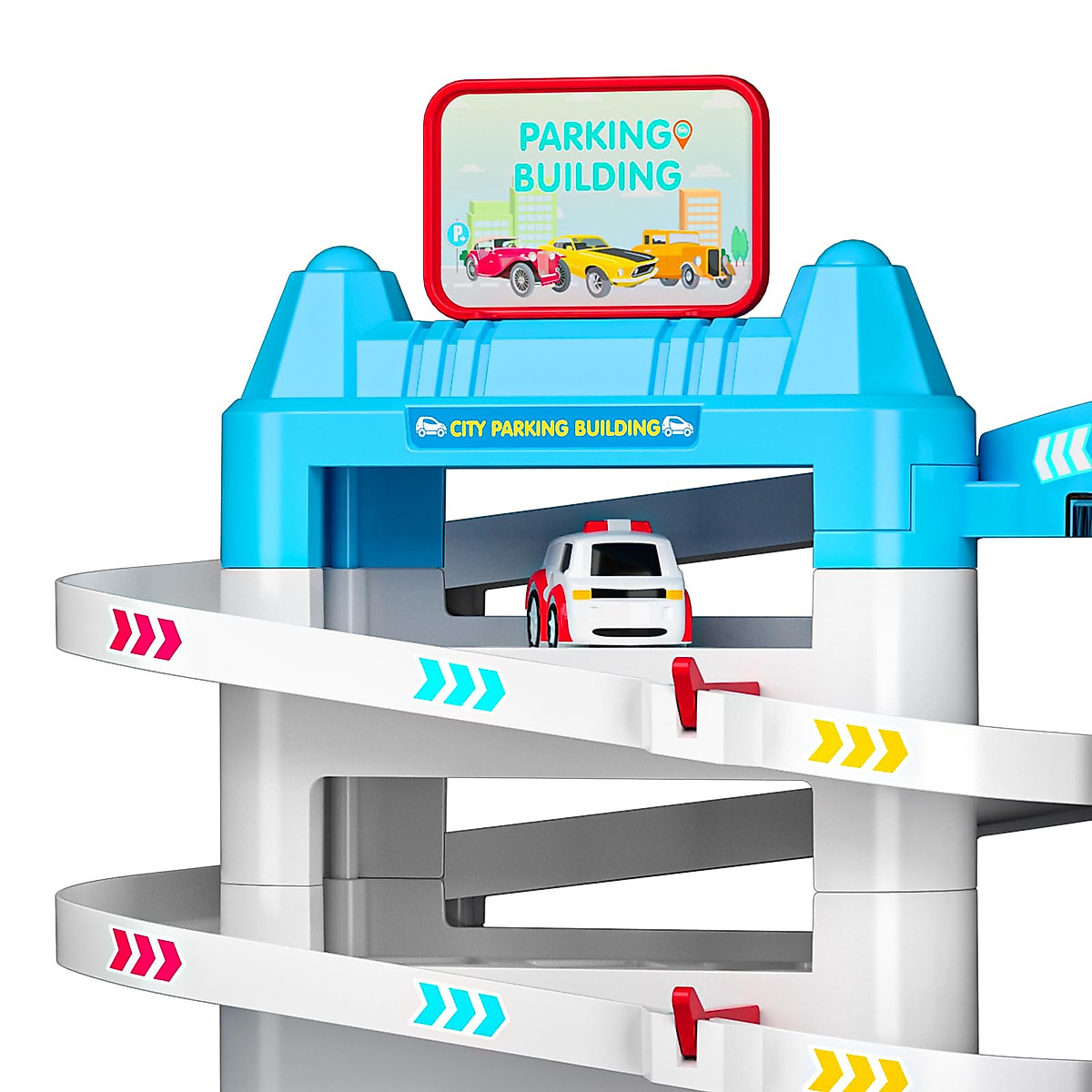 TEMI Race Track Garage Parking Adventure Playset Toy with 8 Mini Cars for 3 4 5 6 7 8 Years Preschool Boys Gifts