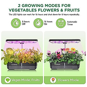 Hydroponics Growing System 12Pods, Indoor Herb Garden with LED Grow Light, Plants Germination Kit with Pump System, Automatic Timer, Adjustable Height for Home, Kitchen, Office (Black)
