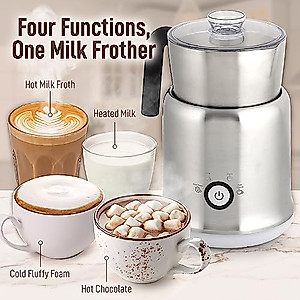 Zulay Electric Hot Chocolate Maker Machine - Powerful, Stainless Steel Hot Chocolate Machine & Hot Cocoa Maker - 4-in-1 Detachable Milk Frother Heater & Cold Foam Maker - Milk Frother Dishwasher Safe