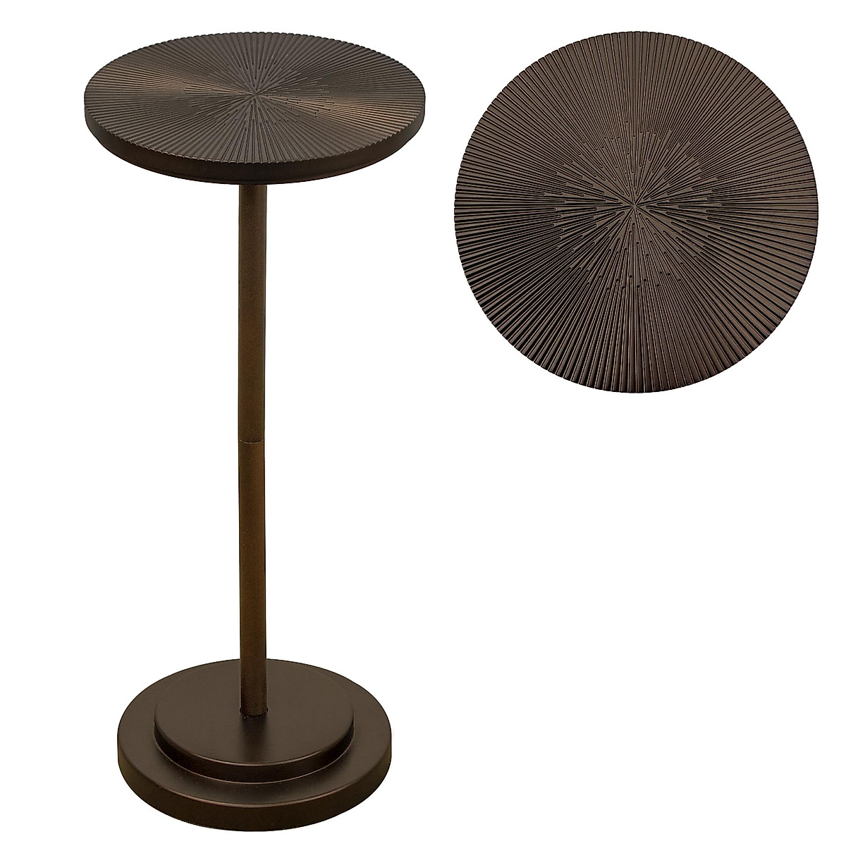 COVLON Drink Table, Carved Table Top Martini Table, Small Side Table, Weighted Base Pedestal Table for Living Room, Bedroom, Bathroom, Brown