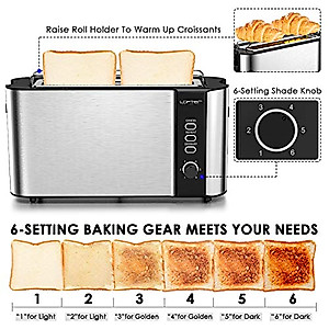 Long Slot Toaster, 2 Slice Toaster Best Rated Prime with Warming Rack, 1.7'' Extra Wide Slots Stainless Steel Toasters, 6 Bread Shade Settings, Defrost/Reheat/Cancel, Removable Crumb Tray, 1000W