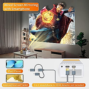 6500 Lumens Mini Home Projector, Zemeollo 1080P Full HD Supported Movie Projector,120" Home Theater Video Projector,Native 720P HD Portable Projector for iOS/Android/TV Stick/HDMI/USB/AV Interface