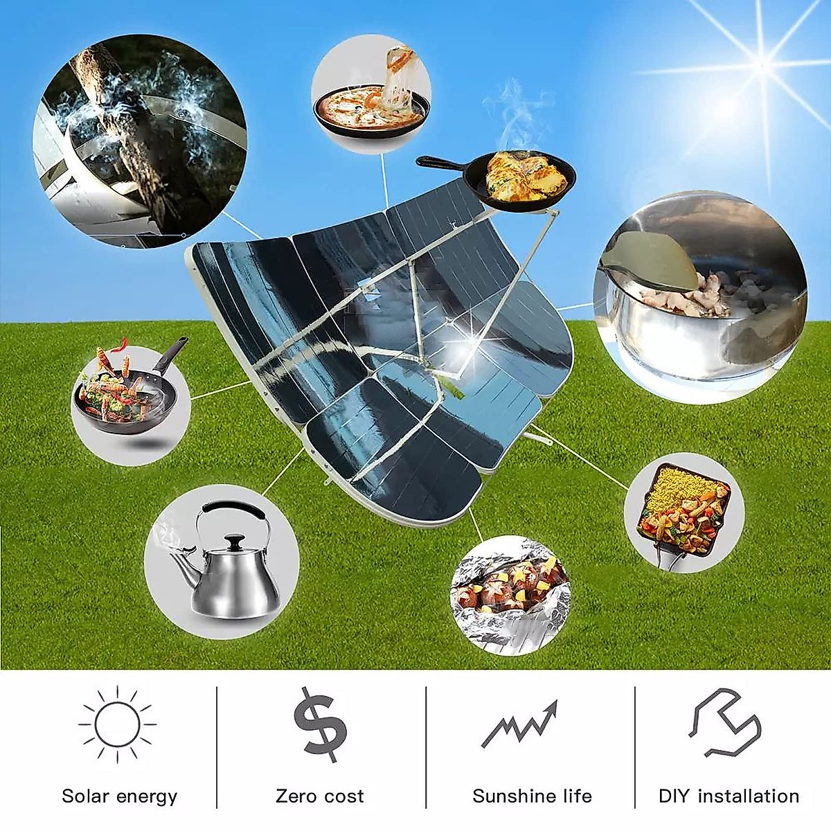 YAMO DUDO Solar Oven,Outdoor Ovens,Solar Cooker Stove Kits,2500W Portable Parabolic Solar Cooker,Concentrating Solar Cooker, 51X75 Inch RectangularFoldable Solar Cooker, Magnesia