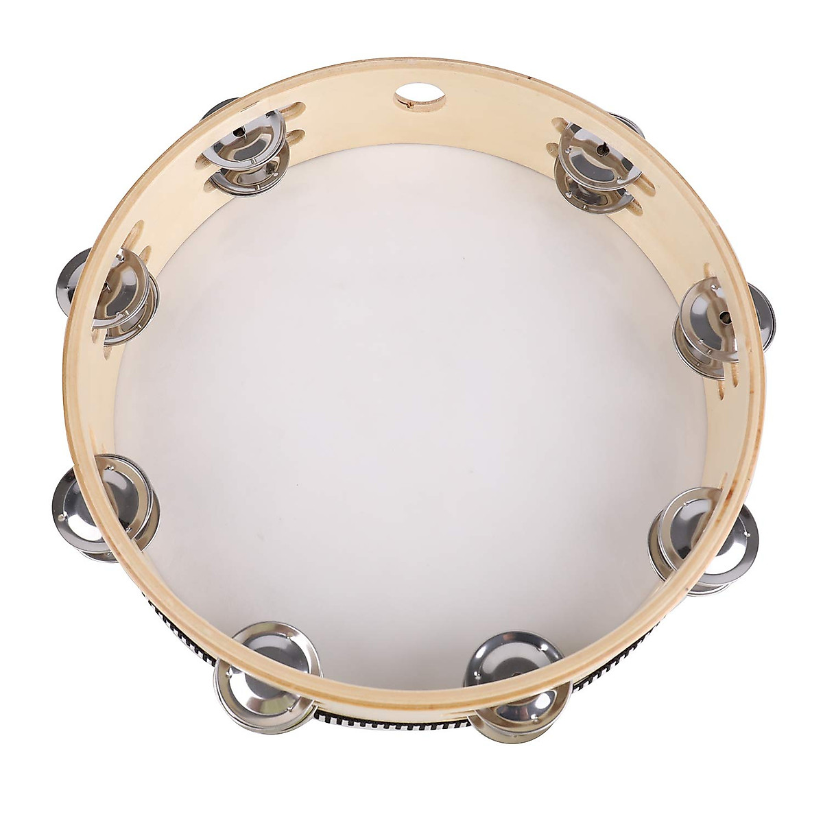 Tosnail 10 Inches Handheld Wooden Tambourine - Double Rows 16 Pairs Jingles