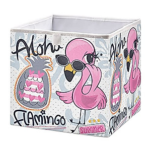Kigai Cute Flamingo Cube Storage Bins - 11x11x11 In Large Foldable Storage Basket Fabric Storage Baskes Organizer for Toys, Books, Shelves, Closet, Home Decor
