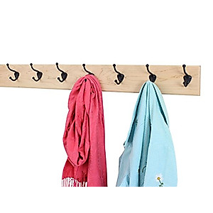 Maple Coat Rack with Bronze Hat & Coat style Hooks 4.5" Ultra-Wide (Natural, 36" x 4.5" with 7 Hooks)