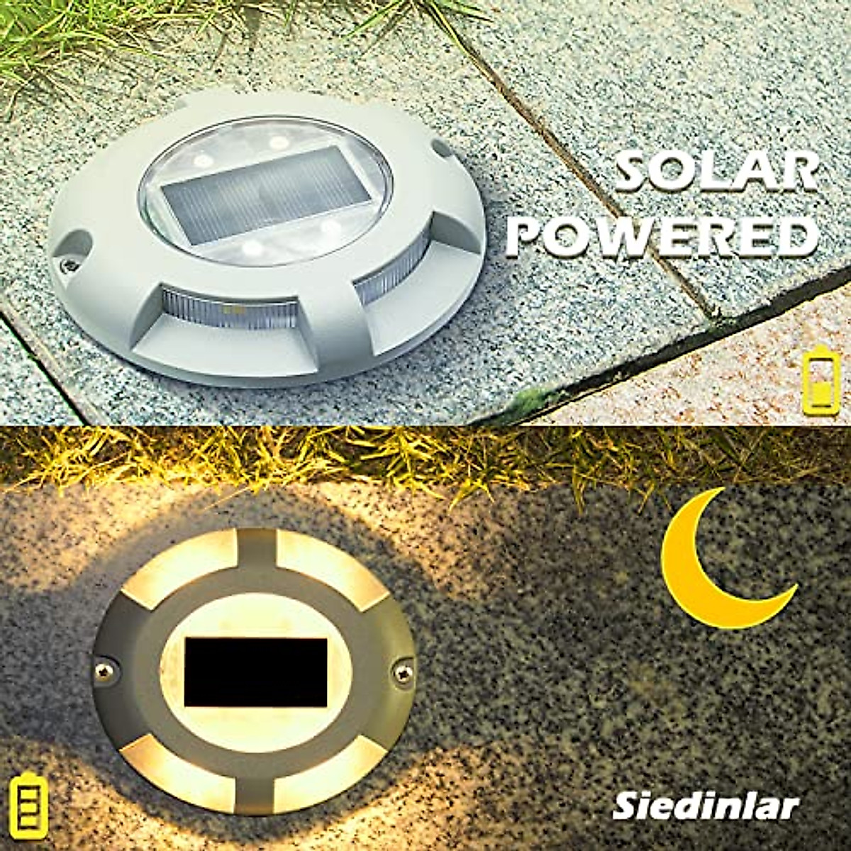 SIEDiNLAR Solar Deck Lights Driveway Dock LED Light Solar Powered Outdoor Waterproof Road Markers for Pathway Step Stair Garden Ground Sidewalk Yard 12 Pack (Warm White)