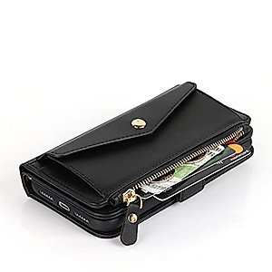 DEYHU for iPhone 13 pro max Wallet case,iPhone 13 pro max Phone case with Zipper Card Holders for Women Slots Crossbody Flip Folio Book Cover with Credit Card Holder Men case - Black