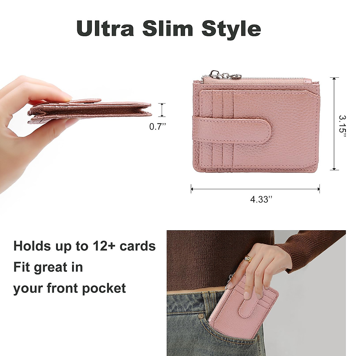 Fependu Slim Wallet for Women Thin Womens Card Holder RFID Blocking Genuine Leather Small Wallets Pearl Pink