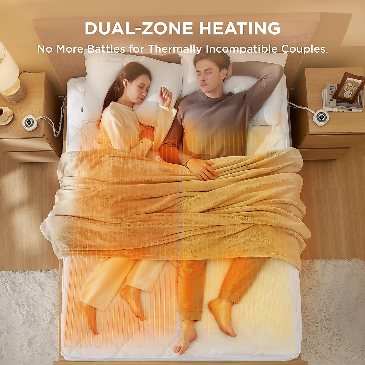 Bedsure Removable Heated Mattress Pad Queen - Waterproof Bed Warmer with Memory & Preheat Function, 12-Hour Timer & 10 Heat Settings with Dual Controller, Auto-Off, Electric Mattress Pad Queen 60"x80"