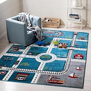 SAFAVIEH Carousel Kids Collection Area Rug - 6'7" x 9', Turquoise & Ivory, Non-Shedding & Easy Care, Ideal for High Traffic Areas for Boys & Girls in Playroom, Nursery, Bedroom (CRK192K)