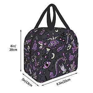 Funacola Magic Goth Spooky Gray Purple Black Lunch Box Reusable Lunch Bag Witch Insulated Meal Bags Food Container For Boys Girls Men Women Kids School Work Travel Picnic