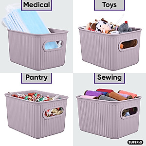 Superio Ribbed Collection - Decorative Plastic Open Home Storage Bins Organizer Baskets, Small Lilac Purple (1 Pack) Container Boxes for Organizing Closet Shelves Drawer Shelf 1.5 Liter