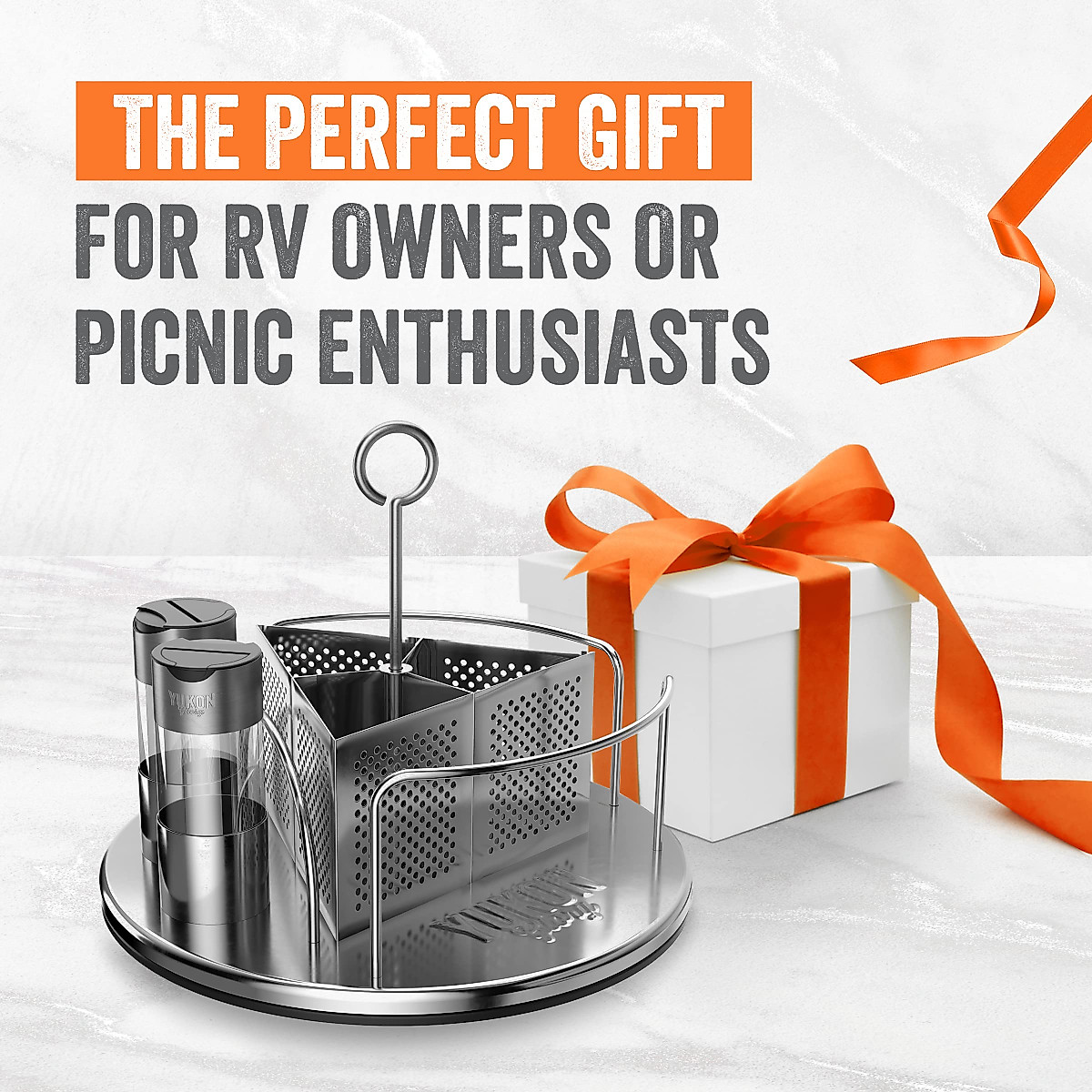 Yukon Glory Lazy Susan Caddy for Utensils, Condiments, Napkins, Salt & Pepper, Ideal for Picnics, Smokers, Patio Tables and Outdoor Grills - Griddling & Grilling Accessory