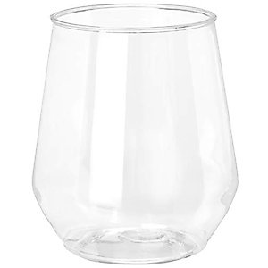 32 count 12 oz Unbreakable Stemless Plastic Wine Champagne Glasses Elegant Durable Reusable Shatterproof Indoor Outdoor Ideal for Home, Office, Bars, Wedding, Bridal Baby Shower