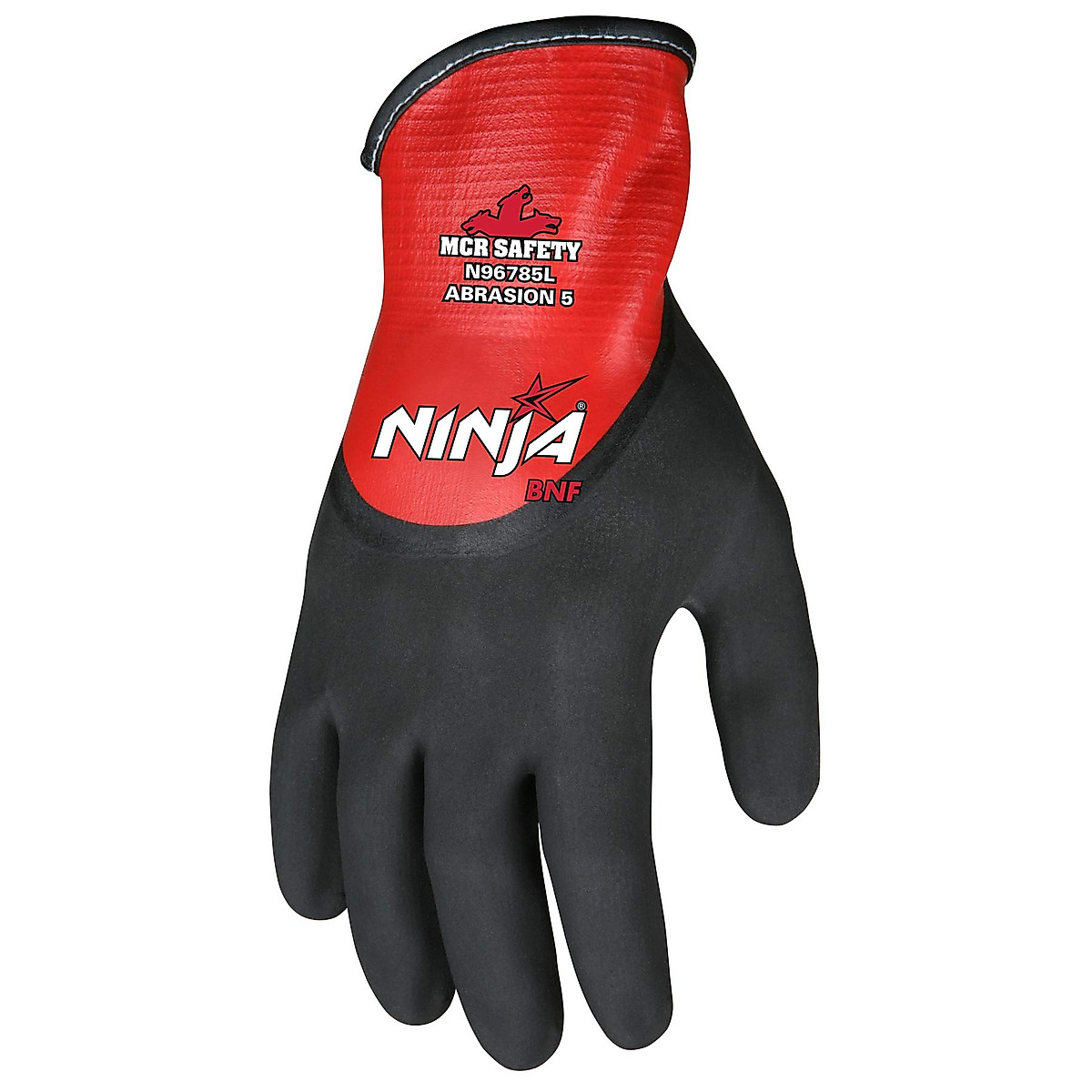 MCR Safety Ninja BNF N96785S Nitrile Work Gloves, 18 Gauge Nylon/Spandex Shell Fully Coated with Flat Red Nitrile, Coated Over the Knuckles and Palm with Breathable Nitrile Foam with NFT, Small