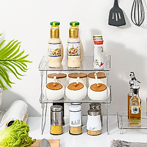 Estink Stackable Clear Organizer, Plastic Transparent Stackable Countertop Shelves Tabletop Storage Rack for Makeup Kitchen Utensils Cosmetics Stationery Bathroom Supplies Organization