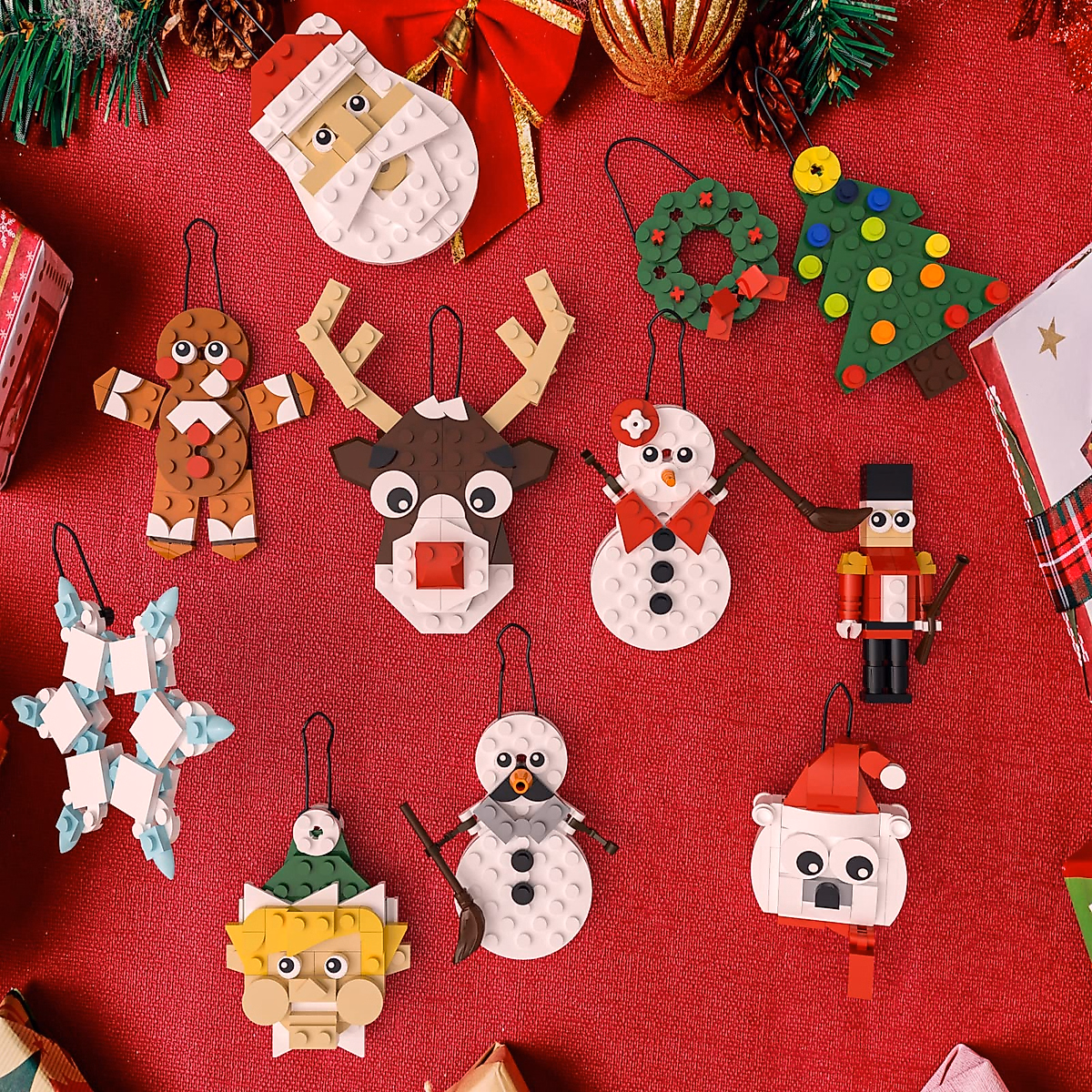 Christmas Ornaments Building Kit, Christmas Tree, Wreath, Santa, Snowman, Gingerbread, Reindeer, Nutcrackers, Snowflake 11-in-1. Stocking Stuffers Decor Toys Gifts for Boys Girls Kids.