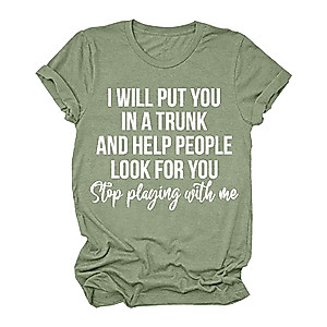 Aniywn Womens Letter Graphic T Shirt Summer Round Neck Funny Saying T-Shirt Novelty Printing Casual Short Sleeve Tee Tops Green