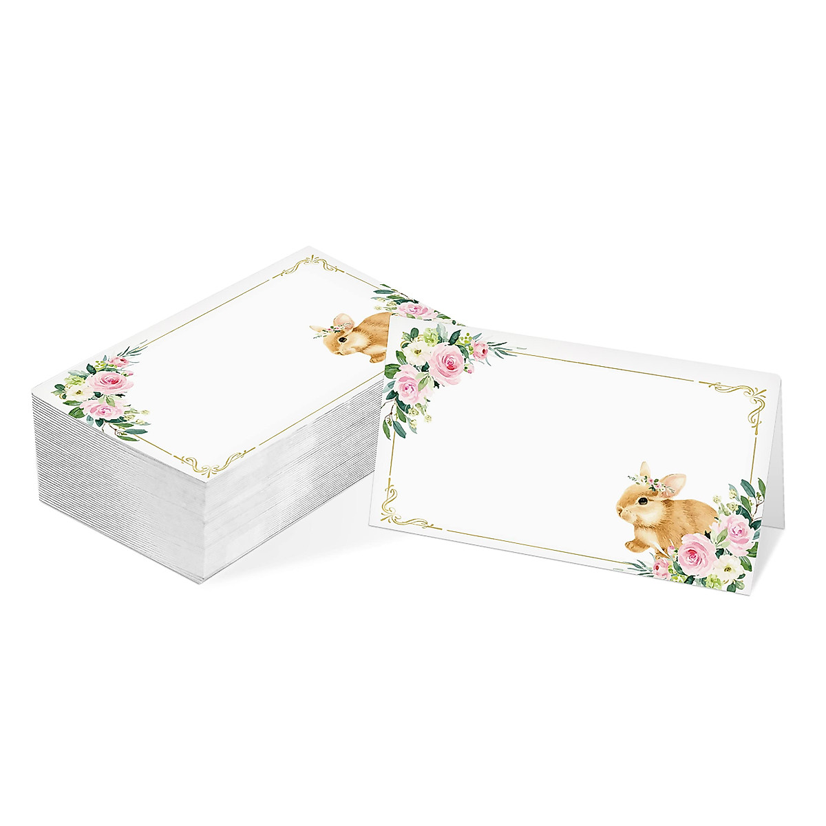 Table Place Card, Easter Tent Style Cards, Pack of 25 Half-Fold Reception Place Card, Cute Easter Egg Bunny, Easter Table Decor for Spring Wedding, Baby Shower, Dinner Party(F02)