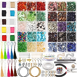 JOJOPLAY Irregular Natural Gemstone Beads Kit Include Seed Beads,Wooden Beads,Tassels,Pendants,Jewelry Findings,Earring Hooks,Embroidery Floss,String for Bracelet Necklace Jewelry (Dark&Light Stone)