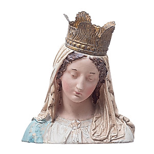 Creative Co-Op Hand-Painted Magnesia Vintage Reproduction Virgin Mary Bust with Removable Crown