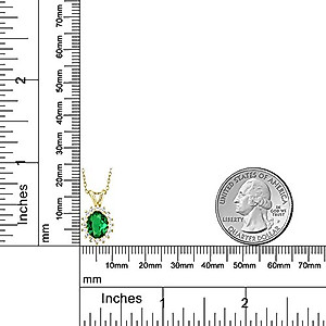 Gem Stone King 14K Yellow Gold Oval Green Nano Emerald Pendant Necklace For women (1.24 Cttw With 18 Inch Chain)