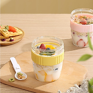 daasigwaa Breakfast On The Go Cups, Overnight Oats Containers With Lid And Folding Spoon, Take And Go Yogurt Cereal Snack Parfait Salad Containers For Lunch, Fruit & Vegetable Jar, 20 oz(Pink)