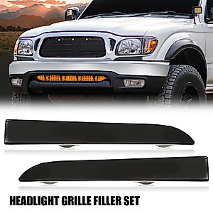 PIT66 Front Bumper Headlight Grille Filler Set, Compatible with 2001-2004 Toyota Tacoma 2WD/4WD #52513-35060