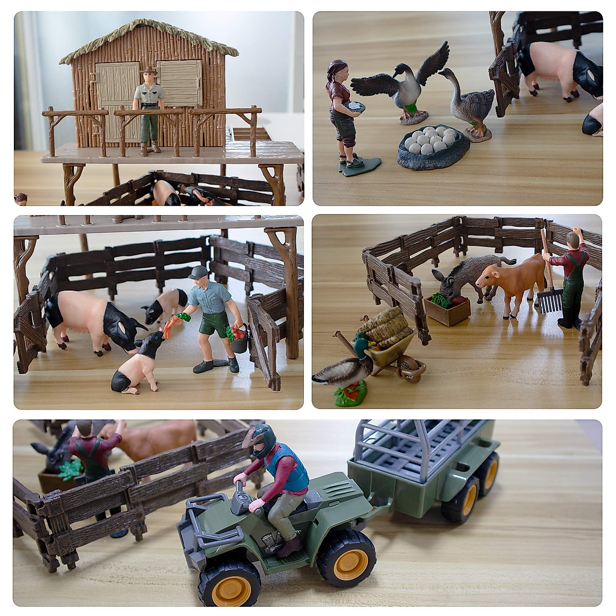 Toymany 54PCS Big Farm Animals Figurines Toy with Barn House Motorcycle Fence - Farm Tractor Figures Set with Farmers Pigs Foods, Educational Toys Christmas Birthday Gift or Kids Toddlers