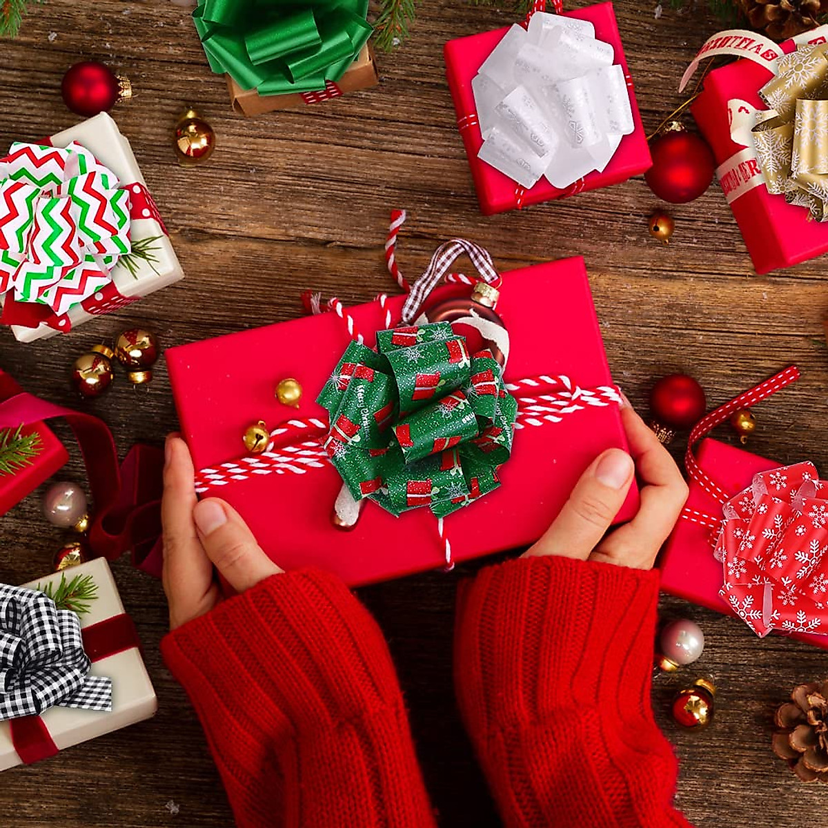 YUJUN 16PCS Christmas Wrap Gifts Pull Bows,Large Ribbon Bows Wrapping Accessory for Xmas Bouquet Basket Bottles Supplies Christmas Wrapping Decoration