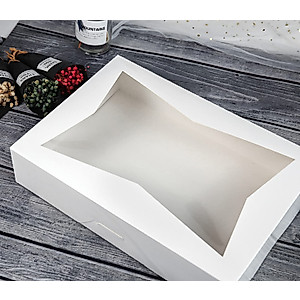 SOROO 15-PACK White Pastry Bakery Box 16x11x2.75inch,Large Donuts,Muffins,Cookies Boxes with PVC Window Auto-Pop up Paper Box Nature Cardboard Take Out Container,Hold 12 Donuts,Pack of 15