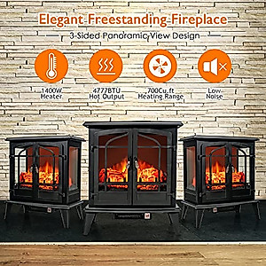 Tangkula 25 Inches Electric Fireplace Stove, 1400 W Freestanding Fireplace Heater, Indoor Electric Stove Heater W/Realistic Dancing Flame Effect, Adjustable Temperature, Overheat Protection