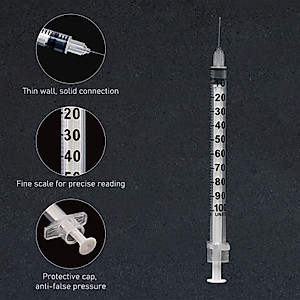 1ml 29Ga 13mm/0.5Inch Syringe with Needle, Disposable Individual Package of 100