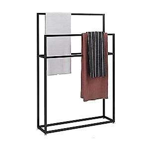 Floor Freestanding Towel Rack,2 Tier 4-Bar Metal Towel Holder, Towel Bar Stand Storage for Bathroom, Kitchen, Laundry Room, Bedroom, Outdoor Pool,Hotel,Black,85cm/33inch