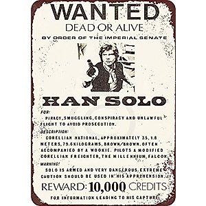 Wisesign Tin Sign Wall Decor Metal Signs Tin Custom Kraze Han Solo Wanted Poster Vintage Reproduction 8 x 12 Personalized