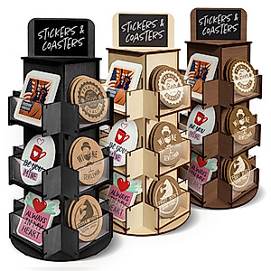 DS THE DISPLAY STORE 3 Tier Rotating Sticker Display Stand for Vendors, Black Wooden Countertop Organizer Shelf for Coasters, Retail, Showcase, Tradeshow