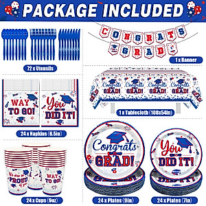 183Pcs Red and Blue Graduation Party Supplies 2024 Graduation Decorations Class of 2024 Graduation Plates and Napkins 2024 Red White and Blue 2024 Graduation Party Decorations Graduation Decorations