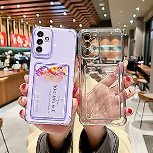 Tuokiou Clear Wallet Phone Case for Samsung Galaxy A13 5G Upgrade Card Slot Case Slim Fit Protective Soft TPU Shockproof Cover with Cute Card Holder for Samsung Galaxy A13 5G 6.5 inch (Purple)
