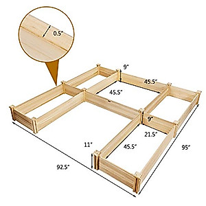 Giantex U-Shaped Raised Garden Bed, Wood Raised Garden Planter Box for Vegetables and Flowers, Easy Assembly, Garden Container for Backyard, Patio, Balcony (92.5" Lx95 Wx11 H)