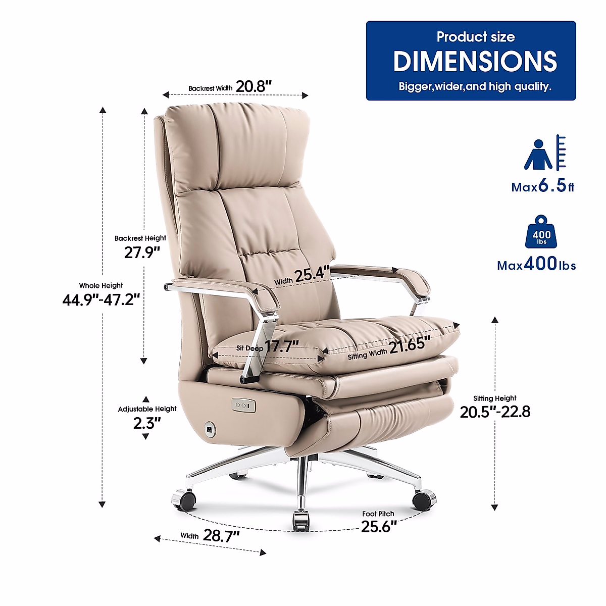 EMIAH Ergonomic Executive Office Chair Big and Tall Reclining Office Chair with Footrest and Lumbar Support Computer Rolling Desk Chair Electric High Back Comfortable Chair for Heavy People