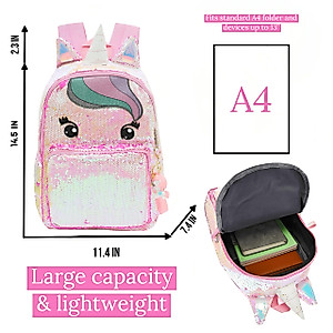 SimplyUnique Kids Enchanting Unicorn Flip Sequin Backpack for Little Girls Age 6-8 Years Old - Sparkling Glitter Fashion Book Bag for School and Magical Adventures