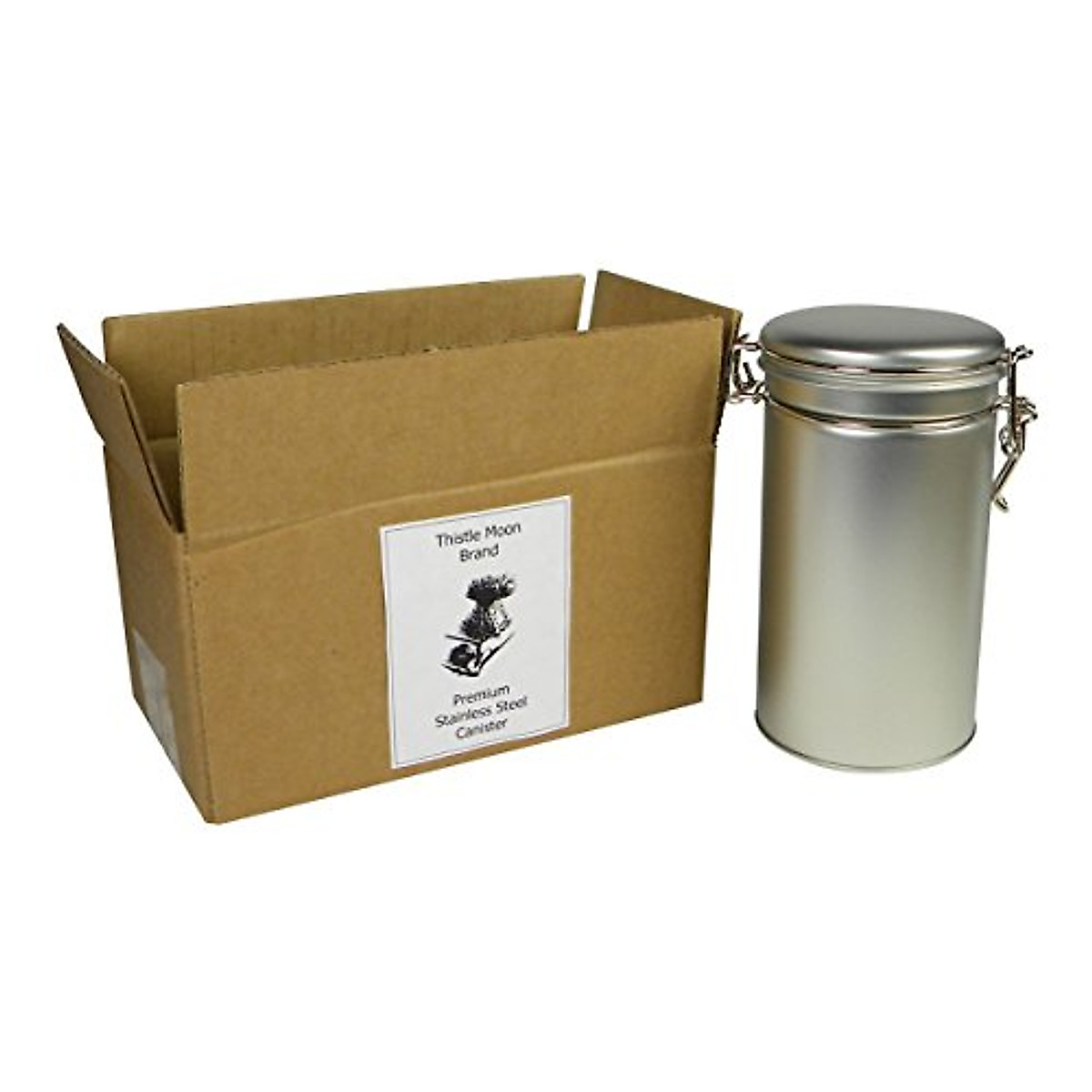 Thistle Moon 2 PC Metal Tea Coffee and Spice Tin Set – 12 Ounce Airtight Round Cannisters with Latch Lids – 6.5” x 3.6” Containers for Tea, Herbs, or Seasoning Storage