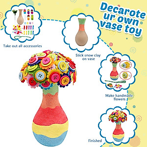 DigHealth DIY Vase with Flowers Craft Kit for Kids, Make Your Own Flower Bouquet by Buttons and Fabric, Crafts and Art Set Gift for Girls Boys Age 4 5 6 7 8 9 10 12 Years Old