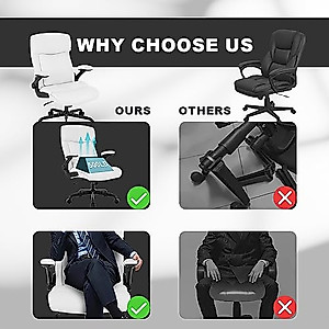 Executive Office Chair, Big and Tall Office Chair 500lbs for Heavy People Ergonomic High Back Leather Executive Office Chair with Flip-up Armrests and Adjustable Height Office Chair （White）