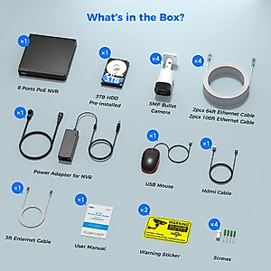 【2-Way Audio+3TB HDD】 Hiseeu 4K PoE Security Camera System,Vehicle/Human Detect, 8MP NVR w/4Pcs 5MP IP Security Camera Outdoor, IP 67Waterproof, Free Motion Alerts, 24/7 Home Surveillance NVR Kit